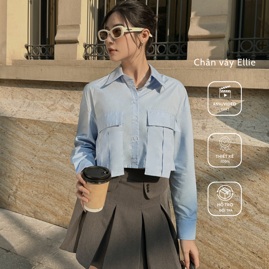 Chân váy tennis ngắn xếp ly ELLIE, dáng xòe, 2 màu Xám/Đen. phong cách ...