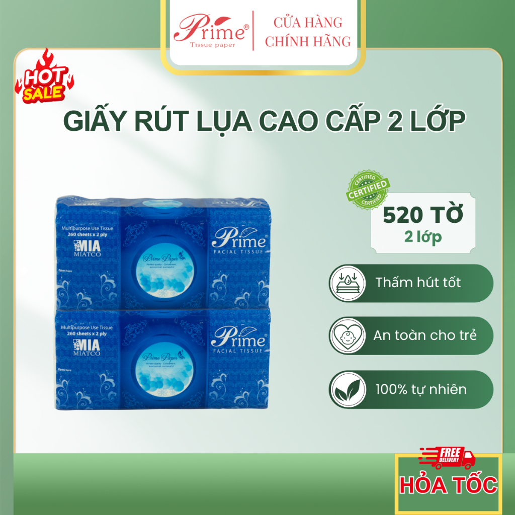COMBO 10 GÓI GIẤY ĂN GIẤY RÚT LỤA 250 tờ x 2 lớp giấy rút XANH PRIME ...