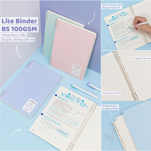 KLONG 🔥 Vở Dash Caro / Dot Line kẹp còng nhựa/ lò xo 2 đầu B5 120 trang 100/76; MS: 809 - 810 ...