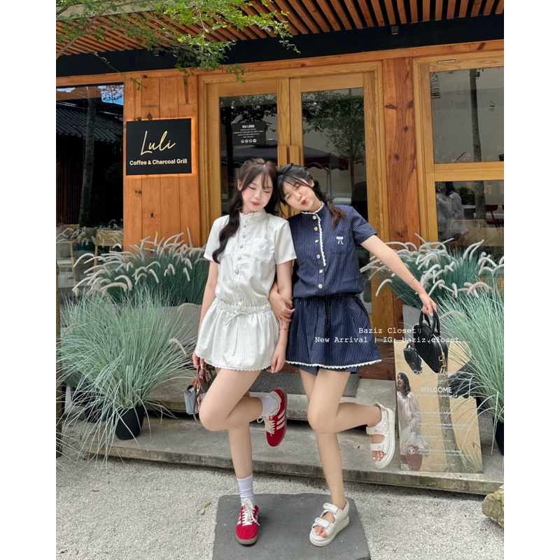 DAMI SET - Set jumpsuit nơ thêu ngực cổ tàu có kèm quần bảo hộ bazizcloset | Shopee Việt Nam