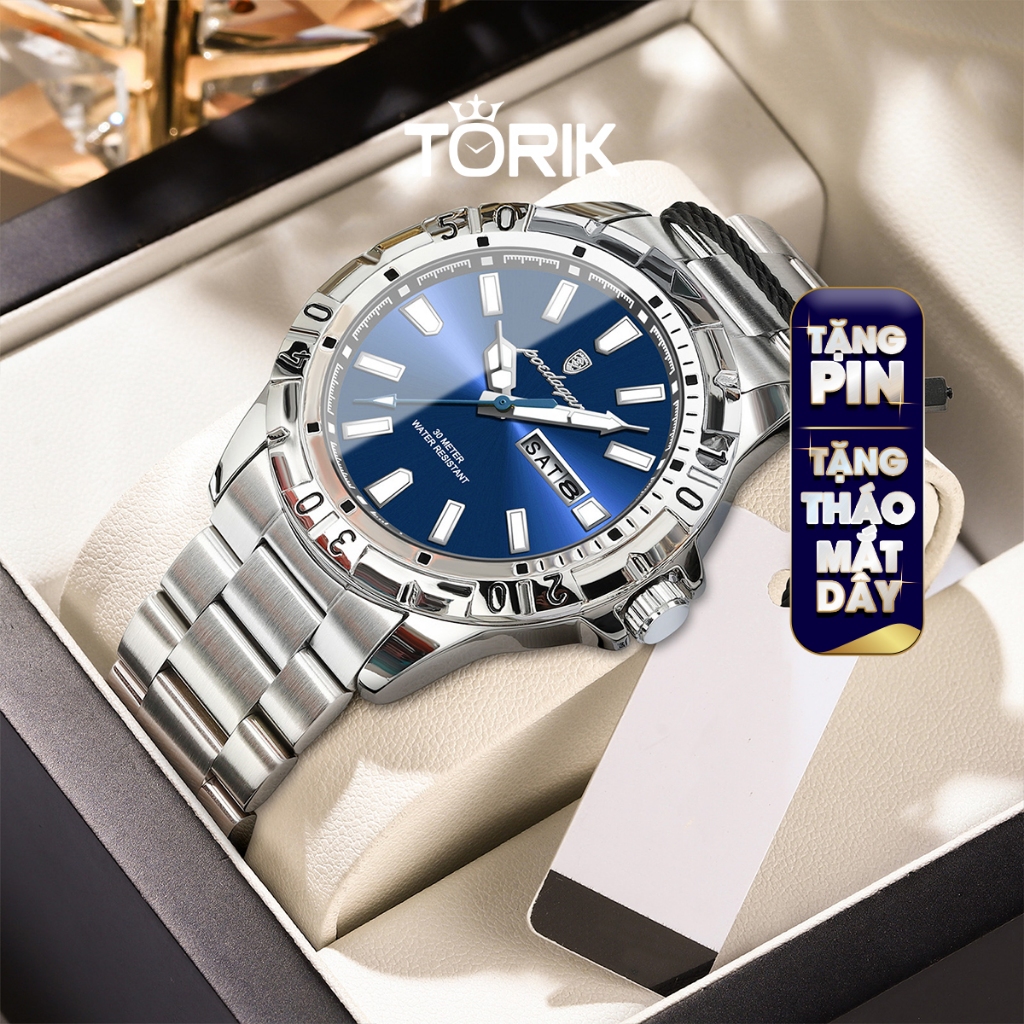 Đồng hồ nam chính hãng POEDAGAR P959 dây kim loại đúc thép không gỉ sang trọng thanh lịch cổ ...