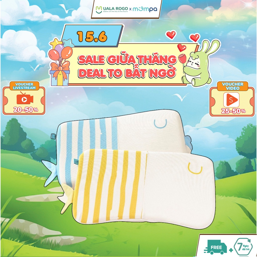 Gối sơ sinh MOMPA ruột gối memory foam tặng 1 vỏ gối chống bẹt đầu đỡ xương vùng cổ êm ái 029 ...