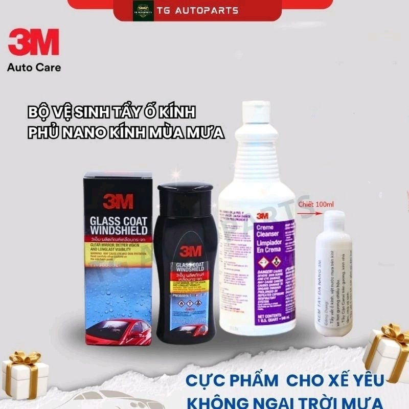 Bộ sản phẩm Kem tẩy ố 3M (100ml) và Dung dịch phủ nano chống bám nước kính (200ml) | Shopee Việt Nam
