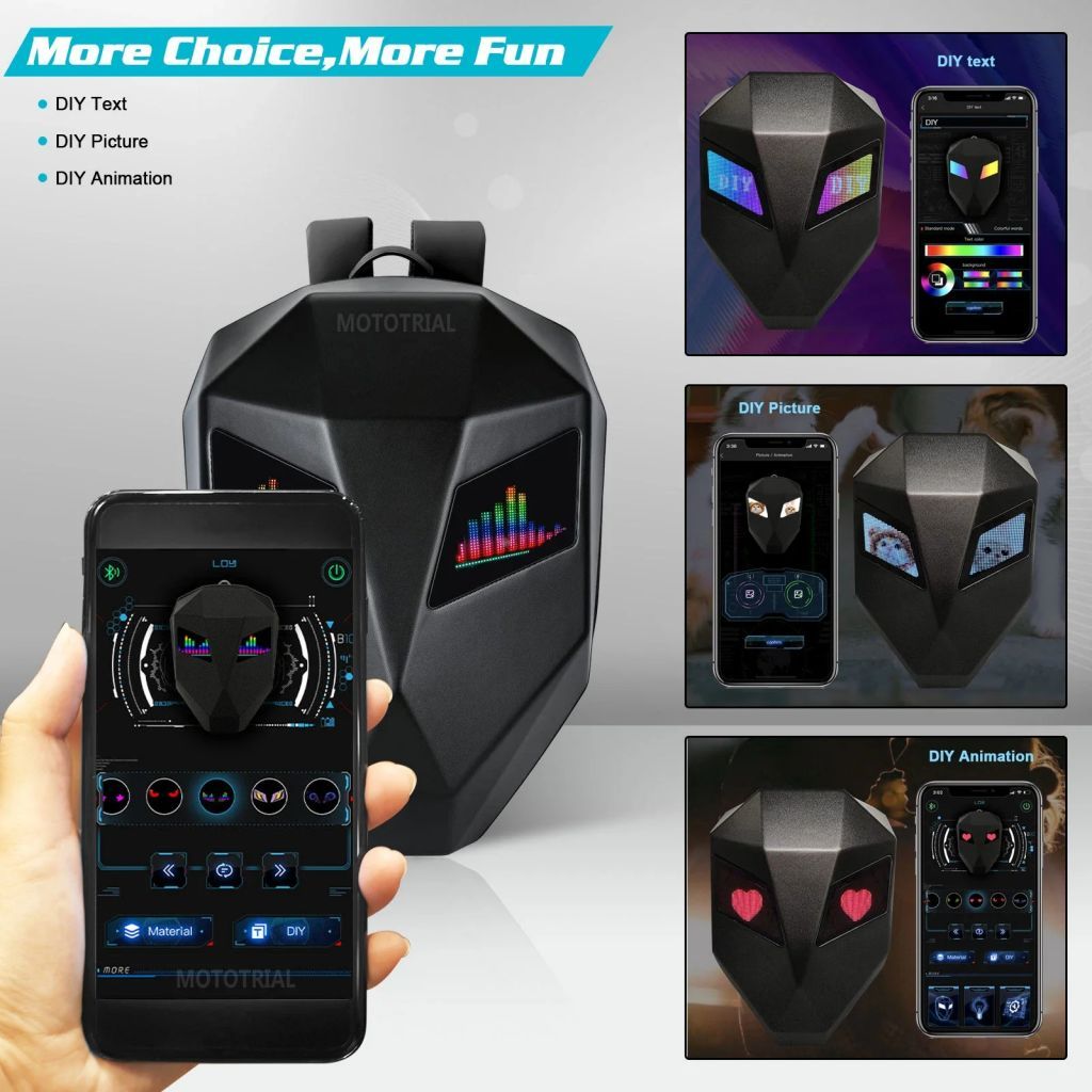 BaloHY01 Balo LED đôi mắt Quỷ,đựng Mũ Bảo Hiểm,DIY Logo,điều khiển APP ...