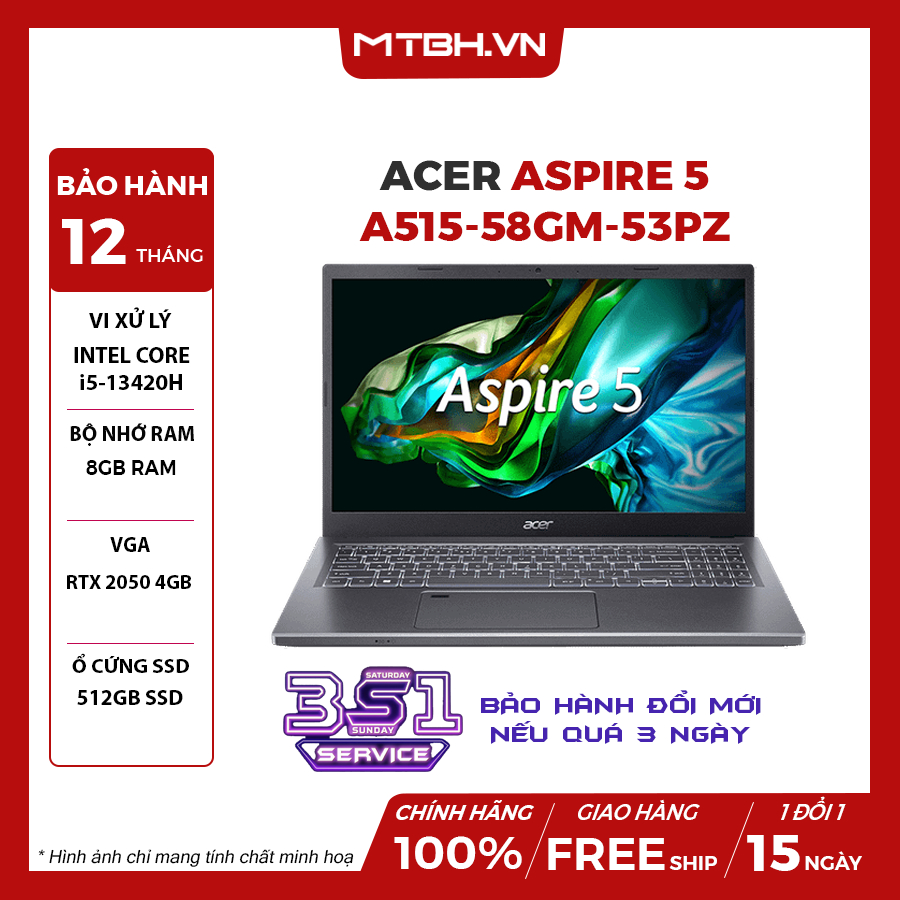 LAPTOP GAMING ACER ASPIRE 5 A515-58GM-53PZ CORE i5-13420H | RTX 2050 ...