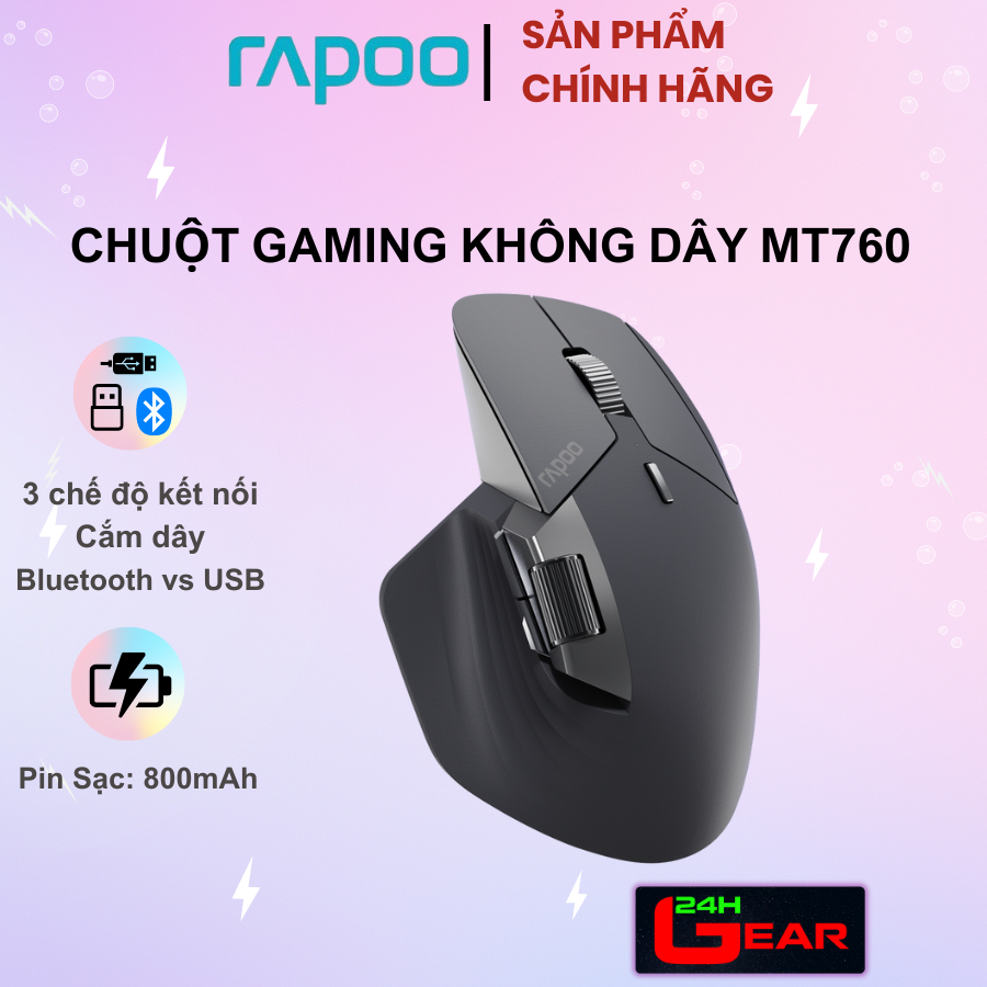 Chuột Không Dây Rapoo MT760 Silent Pin sạc 800mAh-Bluetooth,2.4G ,Có ...