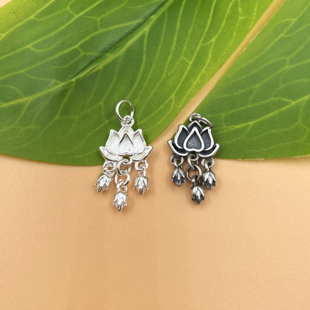 Charm bạc 925 đài sen treo 3 búp sen cực xinh mix vòng tay hoặc làm mặt ...