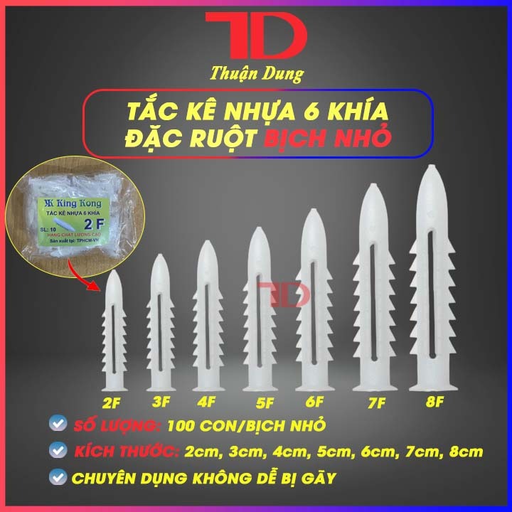 Tắc Kê Nhựa Hàng Việt Nam Chất Lượng Cao 2F 3F 4F 5F 6F 7F 8F (bịch 100 con) , Thuận Dung ...