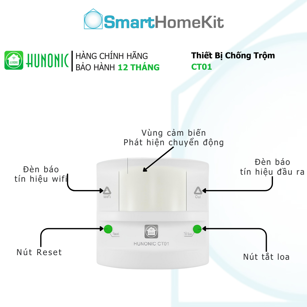 [BH 12tháng] Thiết bị chống trộm và báo khách đa năng Hunonic CT01 - Kết nối WiFi, ứng dụng ...
