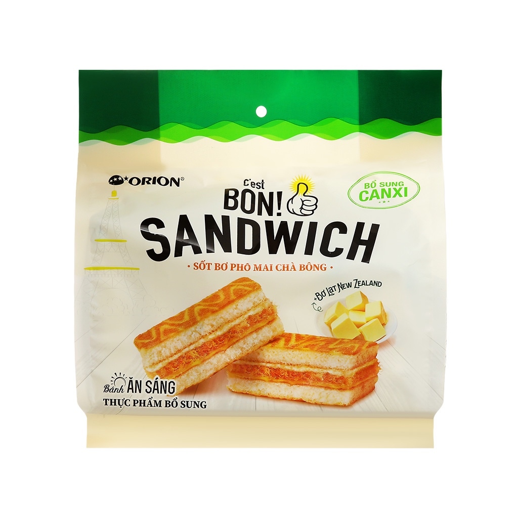 bánh ăn sáng C'est Bon Sandwich Sốt Bơ Phô Mai Chà Bông Orion (147G x 5 ...