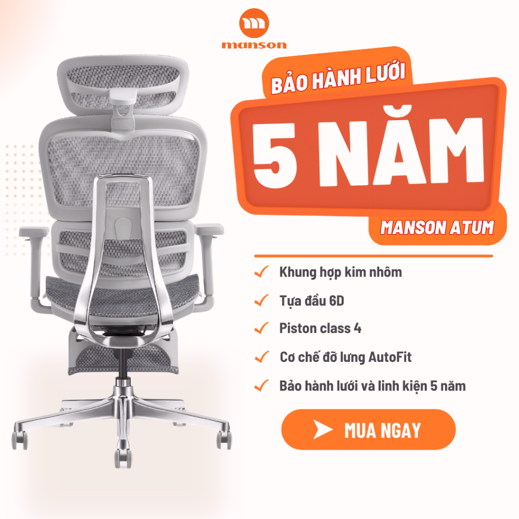[Chính Hãng] Ghế Manson Atum Màu Đen / Xám - Ghế Xoay Công Thái Học ...