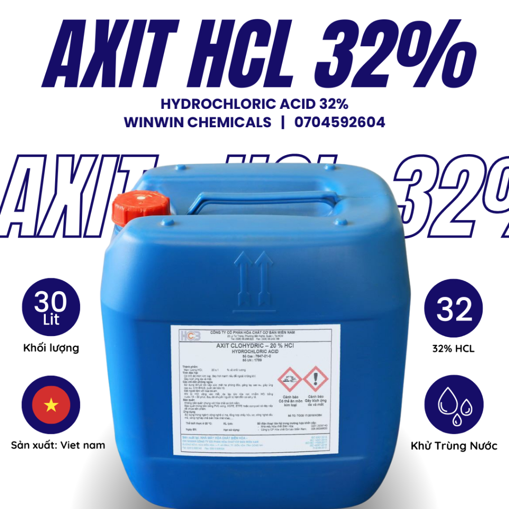 AXIT HCL 32-36%, HÓA CHẤT LÀM SẠCH NƯỚC, thùng 30kg. Hoá chất tẩy rửa ...