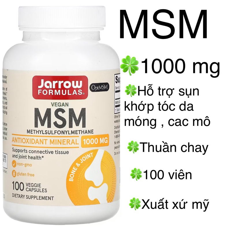 [MỸ] Viên MSM 1000mg Bổ sung chế độ ăn uống giúp tóc da móng xương sụn ...