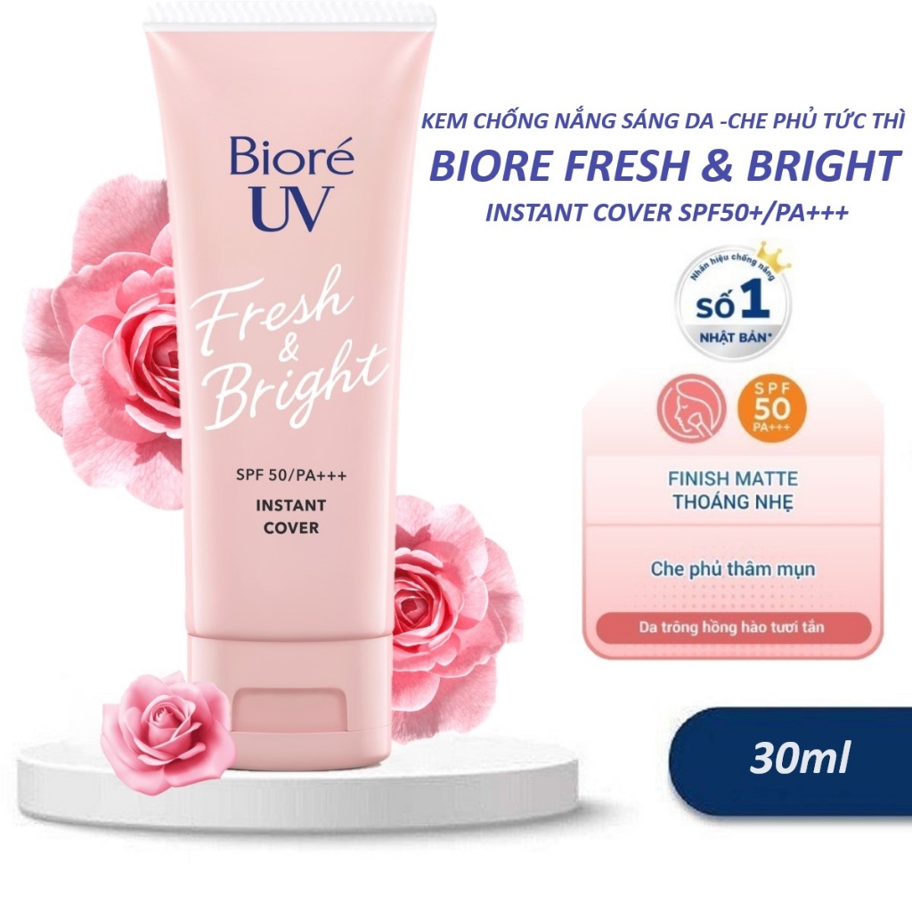 Kem Chống Nắng Biore Fresh & Bright Instant Cover SPF50+/PA++ 30ml Sáng ...