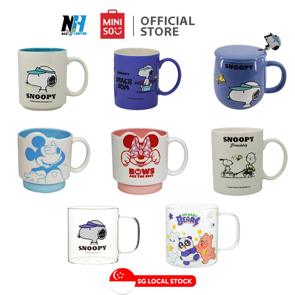 Cốc sứ/ ly sứ nhập khẩu MINISO Snoopy Travel (có nắp và thìa, dập nổi ...