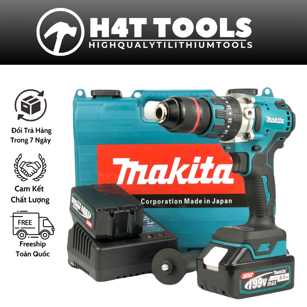 Máy khoan pin Makita 199v kèm tay cầm động cơ không chổi than Đầu kẹp autolock | Shopee Việt Nam