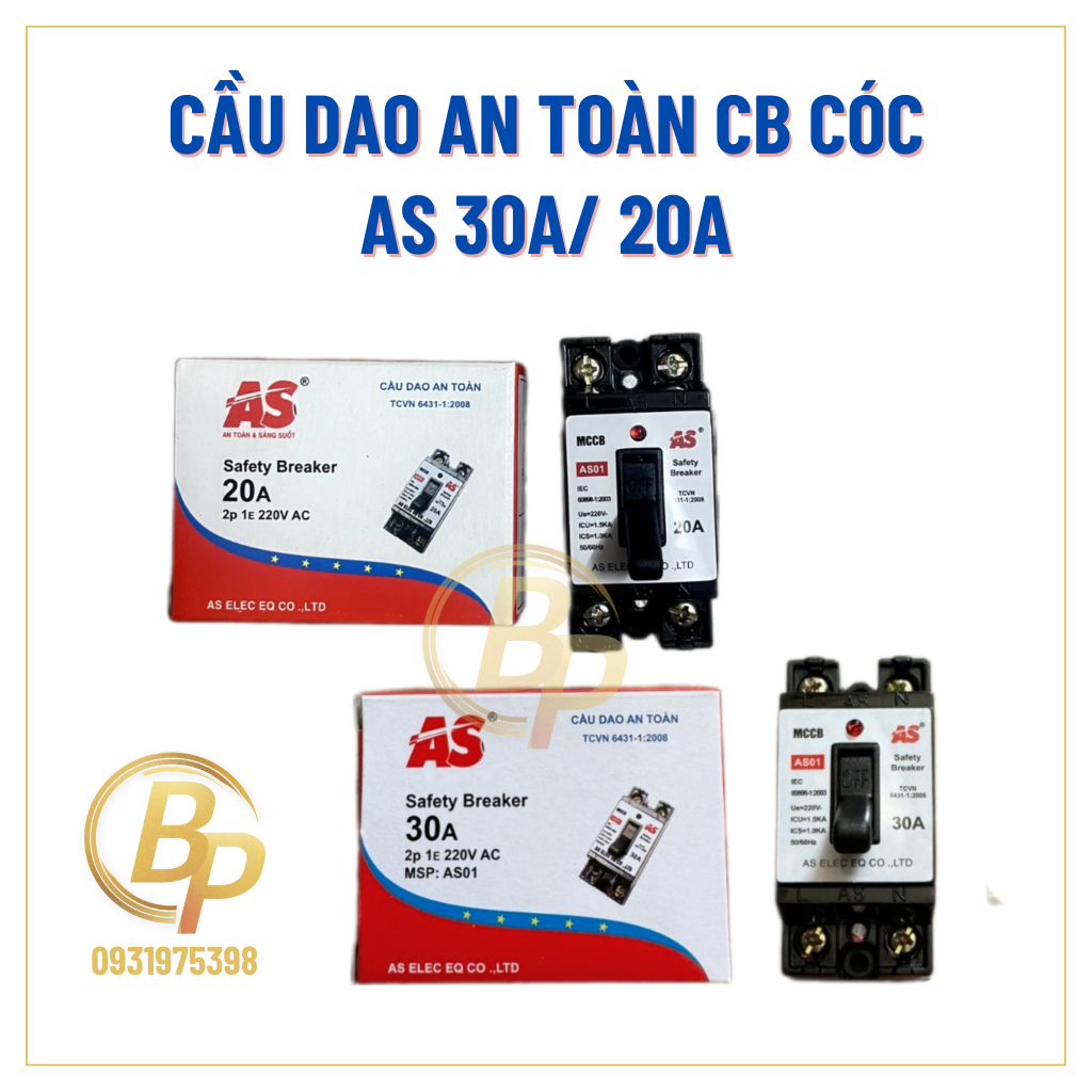 CB cóc 20A 30A AS lá đồng - Cầu dao an toàn 20A/ 30A kèm vỏ aptomat ...