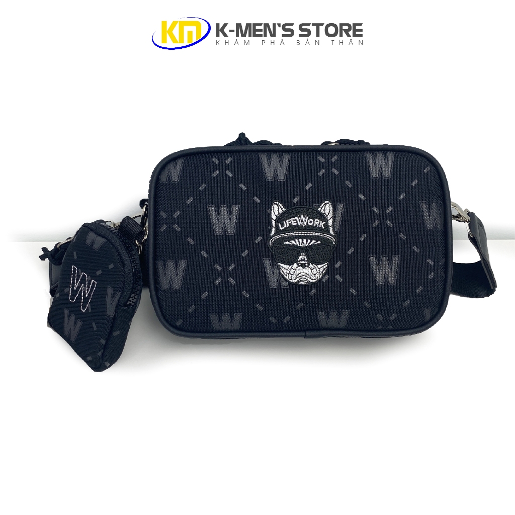 Túi đeo chéo canvas nam nữ logo thêu cá tính, chất POLY CANVAS đen mờ ...