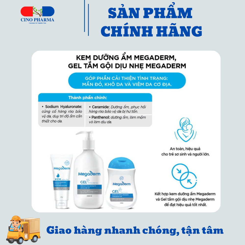 Kem dưỡng ẩm Megaderm 50g - Gel tắm gội dịu nhẹ Megaderm 180ml, 280ml ...