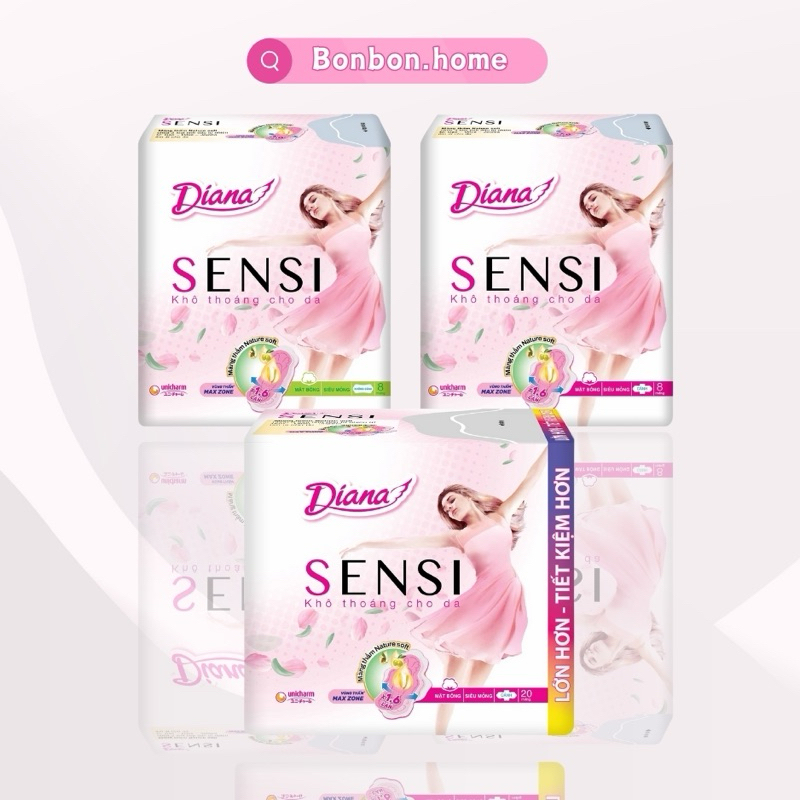 [BVS] Băng vệ sinh Diana SENSI Siêu mỏng Cánh/ Không Cánh Loại 8/20 ...