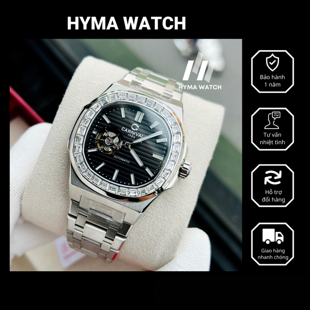 Đồng hồ Nam Carnival 8128G Máy cơ Dây thép Bảo hành 5 năm Hyma Watch ...