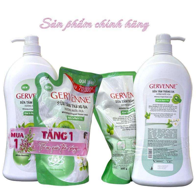 Sữa Tắm GERVENNE Kiwi & bạch trà 1,2 lít Tặng Túi 600g | Shopee Việt Nam