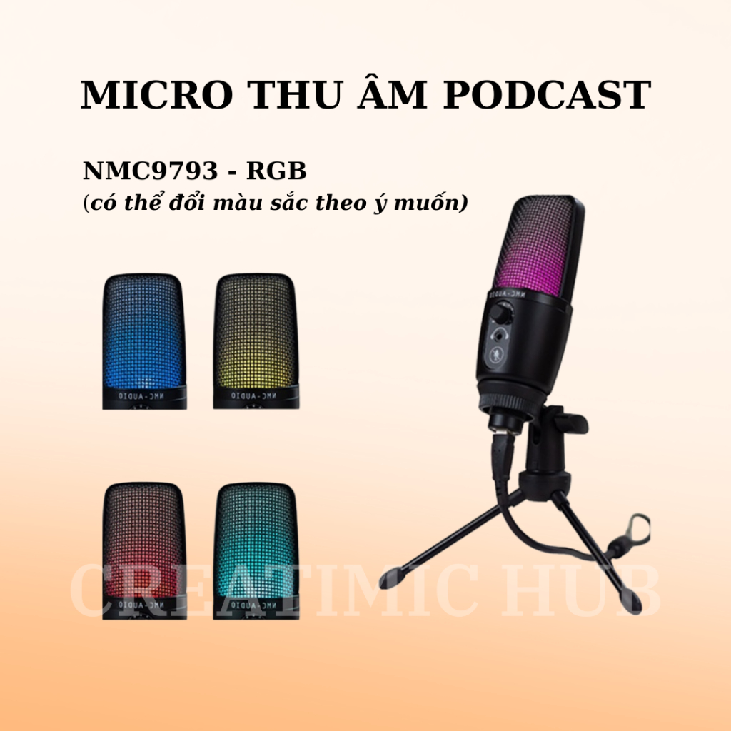 Micro Thu Âm Podcast NMC9793 USB RGB - Cổng kết nối USB dùng cho thu âm ...