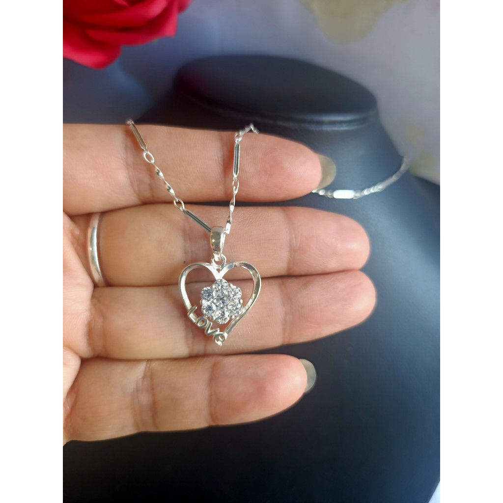 Dây chuyền bạc khắc S925 dạng khúc dài 45 cm mặt 925 hình tim đính đá lấp lánh hàng đấu Nhật mới ...