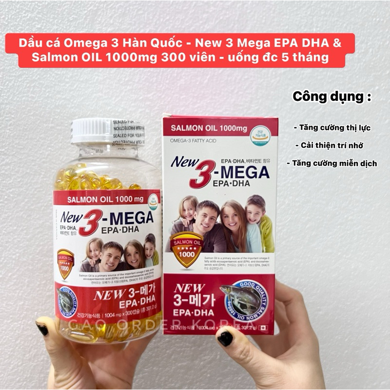 Dầu cá Omega 3 Hàn Quốc - New 3 Mega EPA DHA & Salmon OIL 1000mg 300 viên - uống đc 5 tháng ...