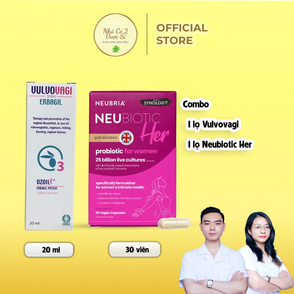 [Che tên] Combo Vulvovagi 20ml và Neubiotic Her 30 viên hỗ trợ giảm hpv ...