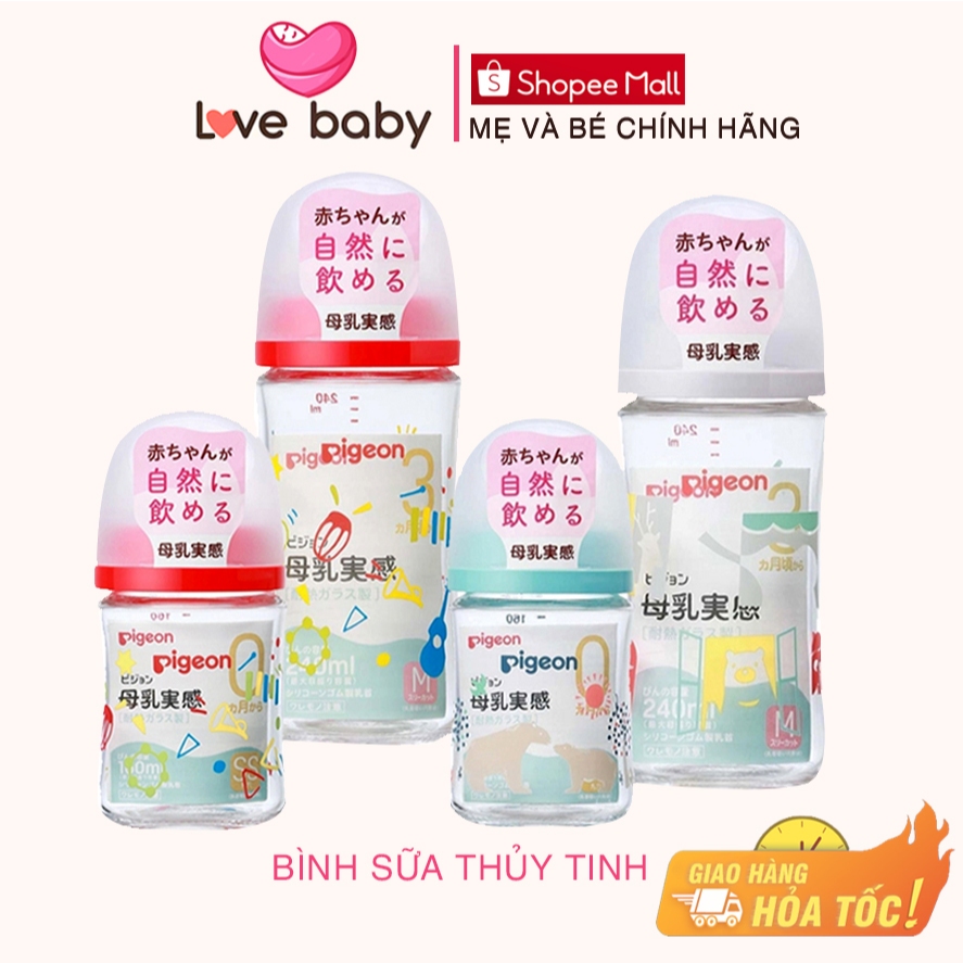 Bình Sữa Pigoen LOVEBABY Thuỷ Tinh Nội Địa Nhật Thế Hệ 3 Mẫu Mới Núm Ti Mềm 160ml 240ml | Shopee ...