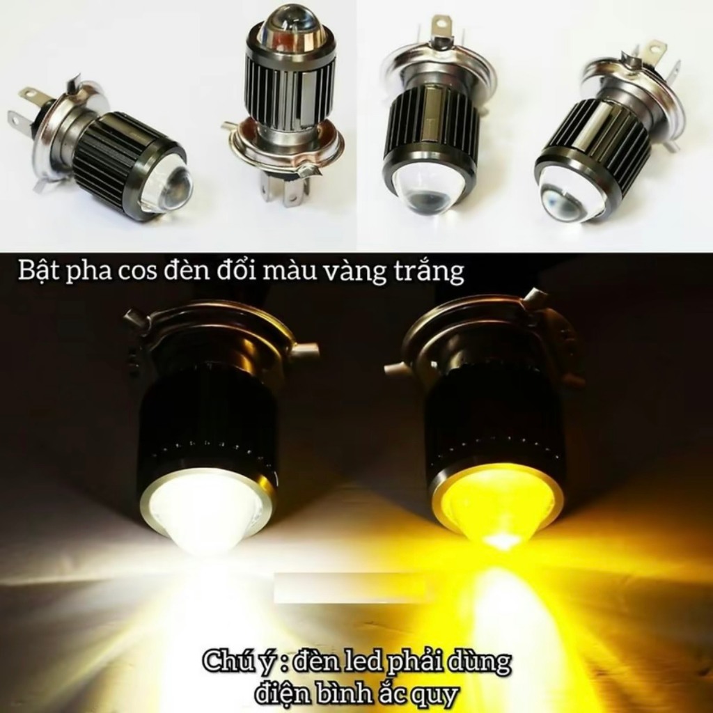 Đèn Pha Led Xe Máy H4 Bi Cầu 2 Màu Wave Vision Sirius | Shopee Việt Nam