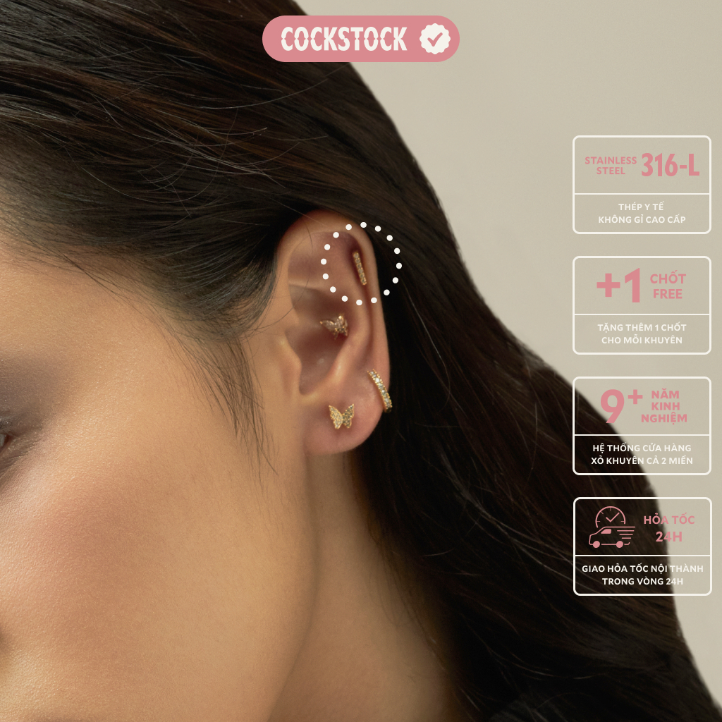 Khuyên tai ngang đá Stick Diamond Earring CockStock | Shopee Việt Nam