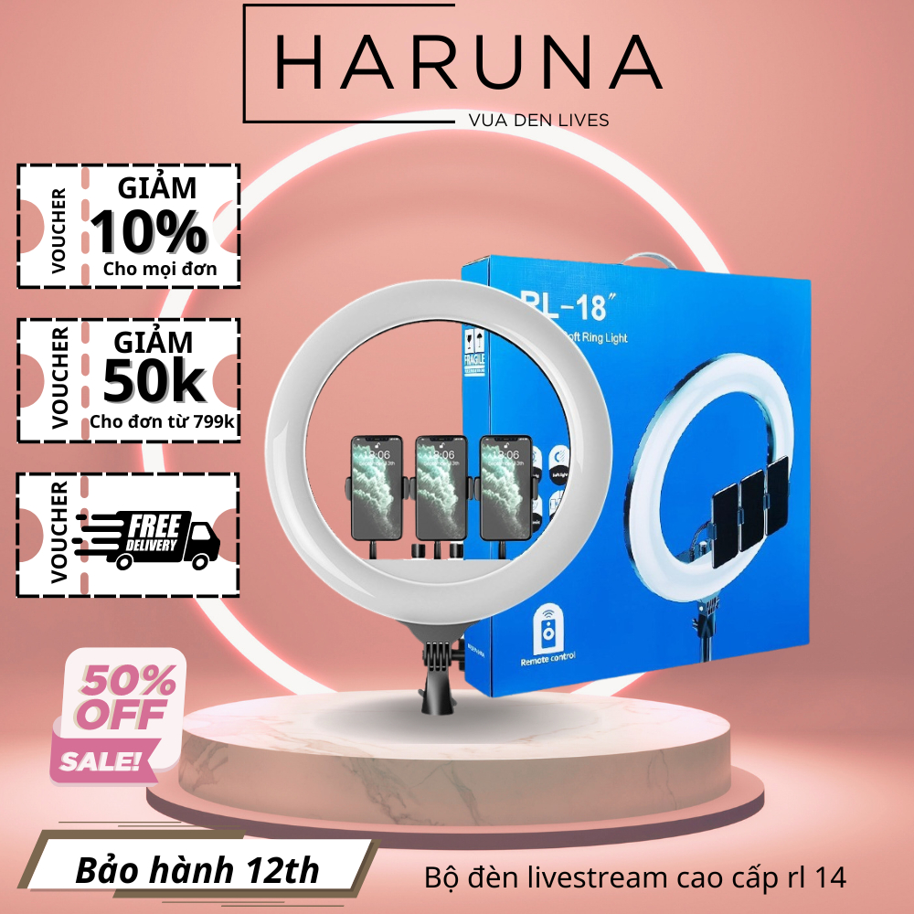 Đèn Livestream Cao Cấp RL18 45cm kèm chân 2m Cao Cấp Hỗ Trợ Ánh Sáng 3 ...