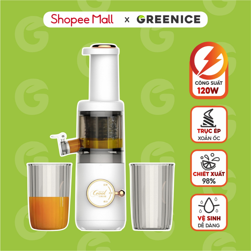 Máy Ép Chậm GREENICE Ép Trái Cây Nguyên Quả Kiệt Bã Dung Làm Nước Ép | Shopee Việt Nam
