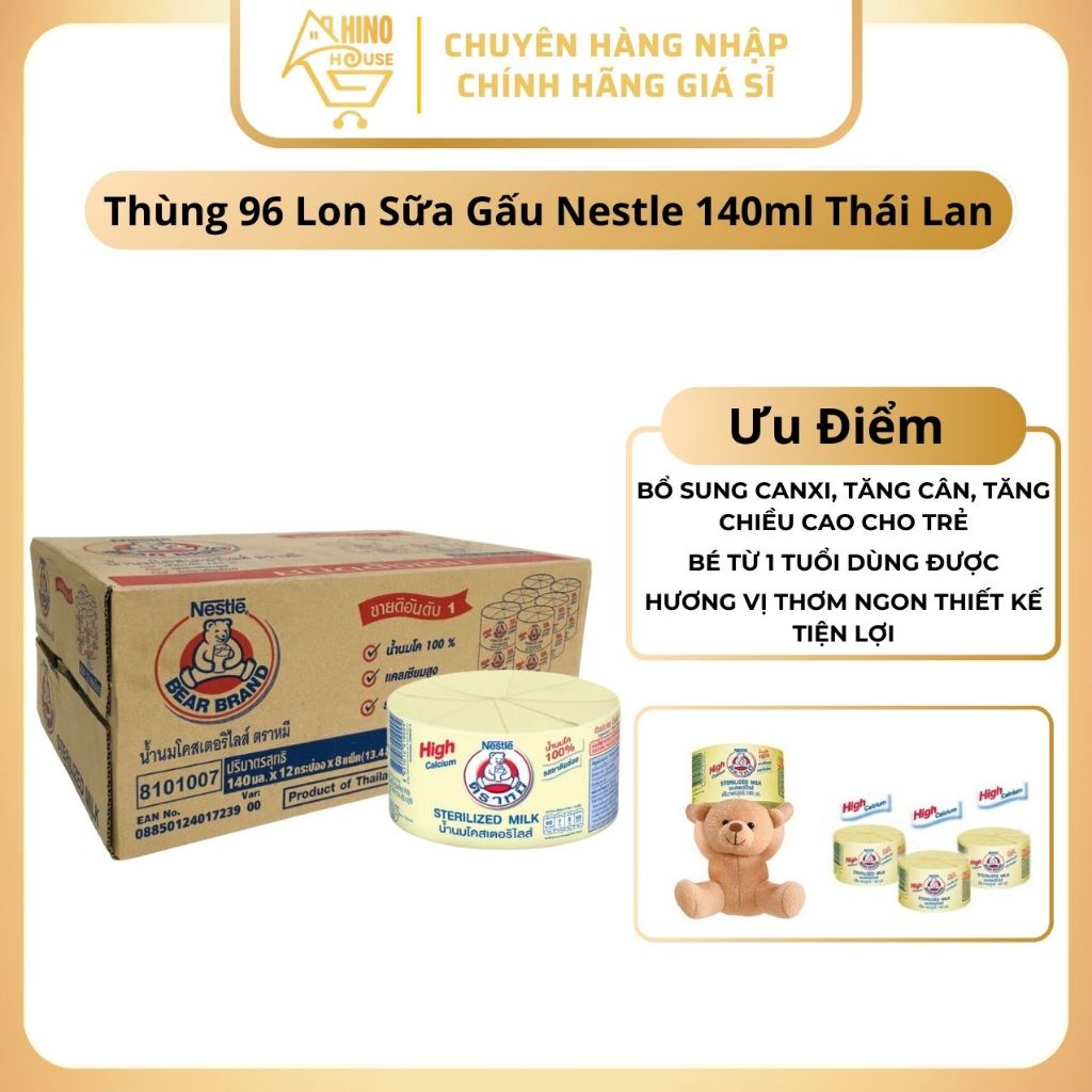 Thùng 96 Lon Sữa Gấu Nestle 140ml Thái Lan Thơm Ngon Tăng Cân Phát Triển Chiều Cao - Hinonouse ...