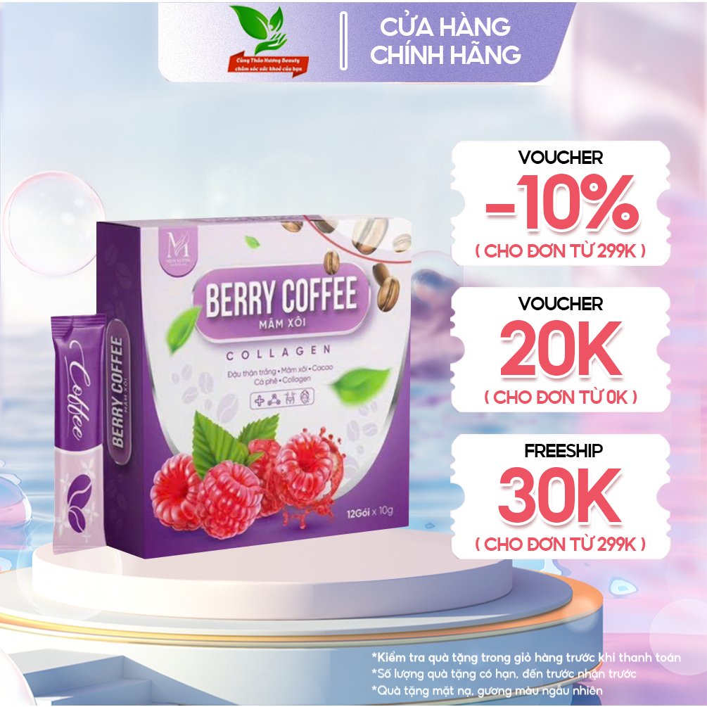 Bột uống liền Berry Coffee Mâm Xôi Collagen giúp đẹp da, hỗ trợ đẹp ...