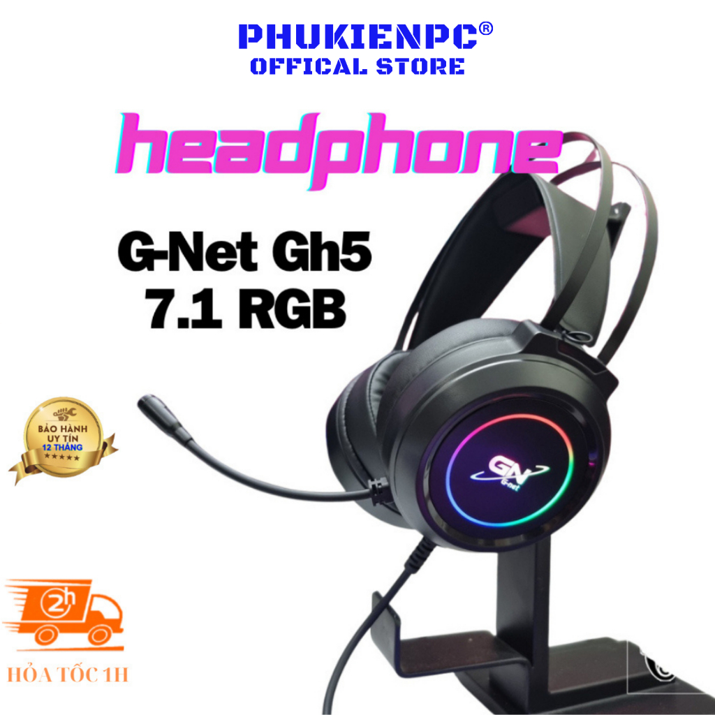 Tai Nghe Gaming GNET GH5 7.1 Đen cổng USB - Gaming Headphone LED RGB | Shopee Việt Nam