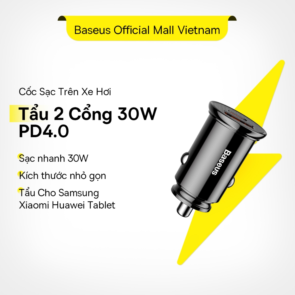 Tẩu sạc nhanh 30w ô tô Baseus Magic Seri PD4.0 Cho samsung xiaomi huawei tablet hiển thị Led ...