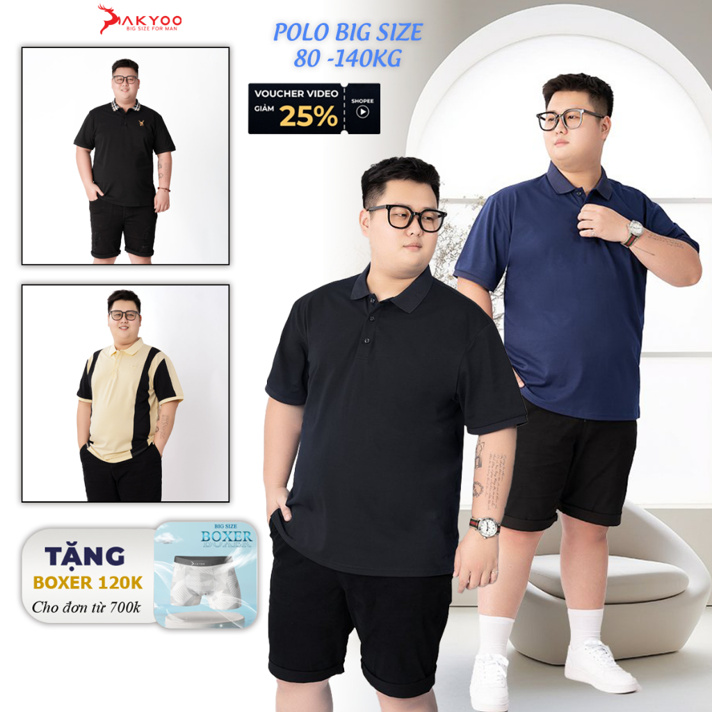 Áo Polo Nam Bigsize 80-140KG AKYOO Cao Cấp Cotton Co Giãn, Thâm Hút Mồ Hôi, Áo Polo Bigsize- PL ...