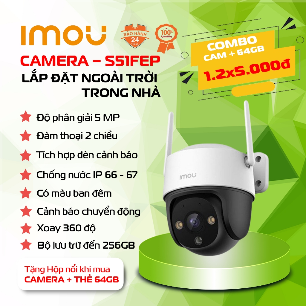 Camera ngoài trời xoay 5mp Imou S51FEP kèm thẻ nhớ 64GB | Shopee Việt Nam