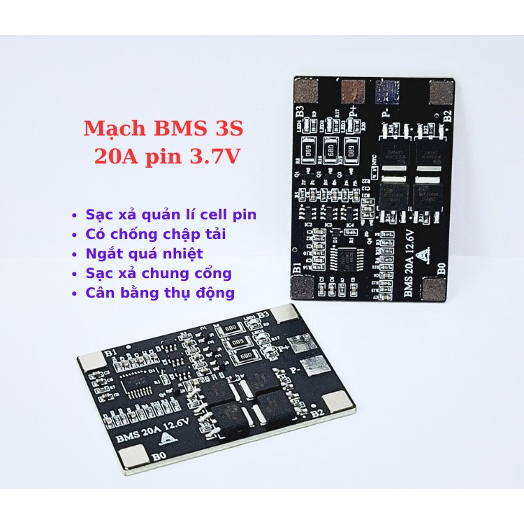 Mạch BMS 3S 20A pin 3.7V sạc xả quản lí cell pin, có chống chập tải ...