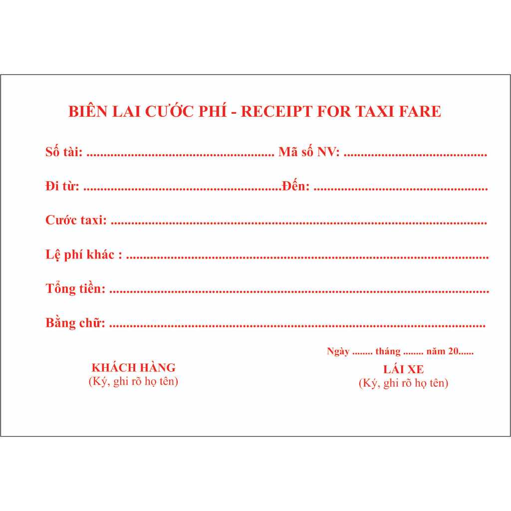 COMBO 3 CUỐN BIÊN LAI CƯỚC PHÍ TAXI IN SẴN KÍCH THƯỚC 15X10CM | Shopee ...
