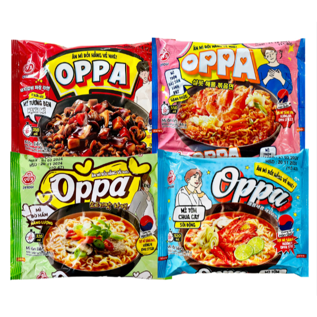 Mì Oppa Ottogi Nhiều Vị (tôm chua cay, bò hầm, tương đen, mì trộn hải sản hành phi) gói 65gr ...
