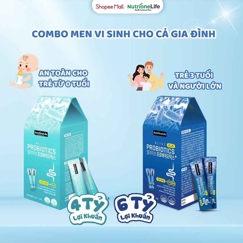 Combo 2 Hộp Men Vi Sinh NUTRIONELIFE Alive Probiotics Và Dòng Plus Cải Thiện Rối Loạn Tiêu Hóa ...