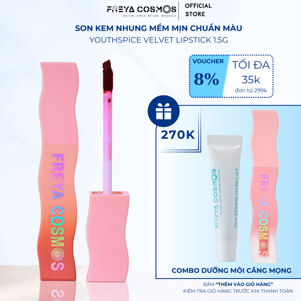 Son Kem Nhung Freya Cosmos Mịn Mượt, Nhẹ Môi, Chuẩn Màu YouthSpice Velvet Lipstick 1.5gr ...