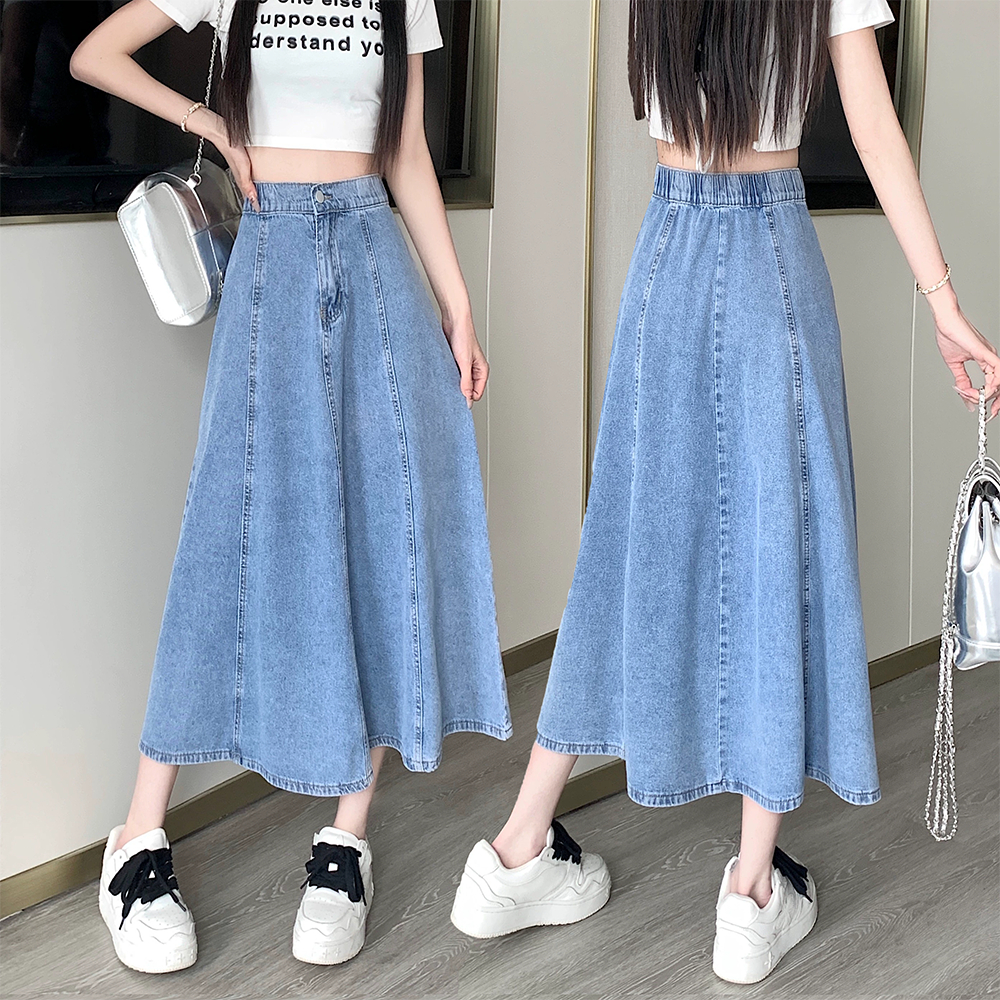 Plus size váy dài denim lưng cao nữ mới đa năng mỏng dáng chữ A váy ...