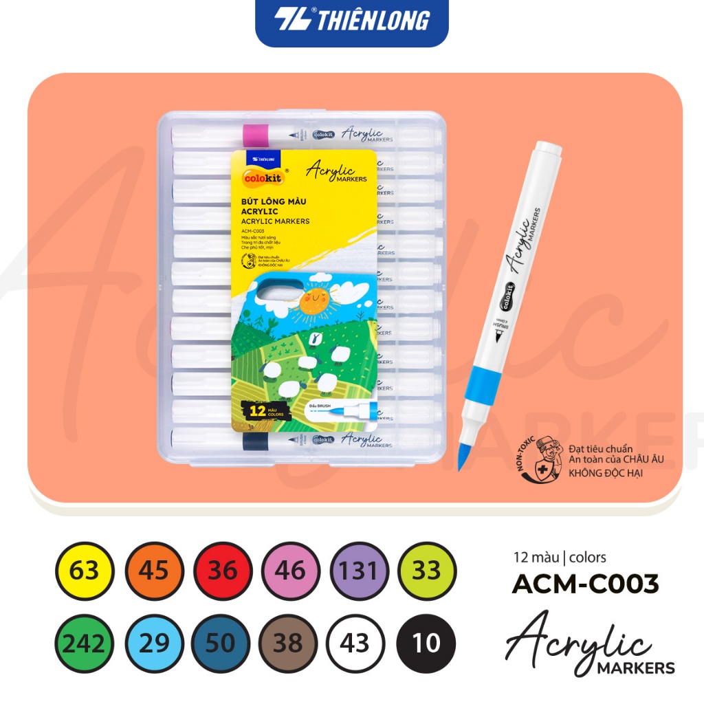 Bút lông màu Acrylic Markers 1 đầu brush Thiên Long Colokit 12/24/36 ...