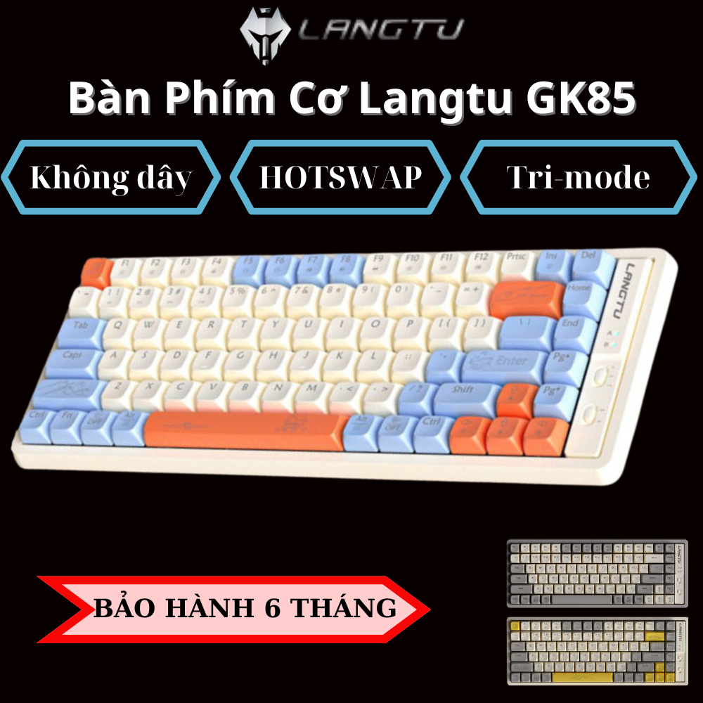 Bàn phím cơ không dây LANGTU GK85, HOTSWAT GoldenSwitch, Gaming. Văn phòng, 3 mode - Pin liên ...