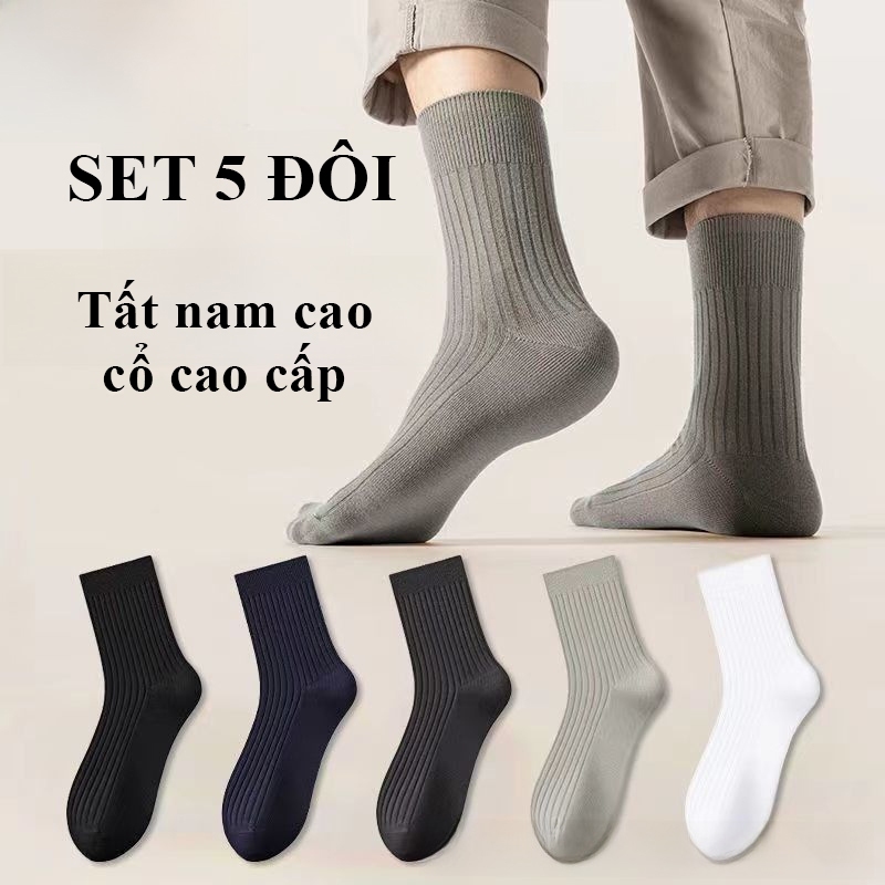 [Set 10 đôi] Tất nam cổ cao, tất dài nam basic trơn màu cao cấp Suit ...